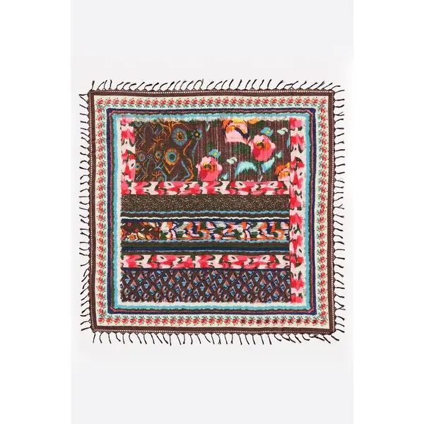 Bimba Y Lola Ikat Flower Patchwork Shawl - Burgundy
