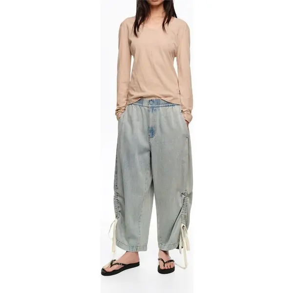 Bimba Y Lola Denim Joggers With Gathering - Light Denim Blue