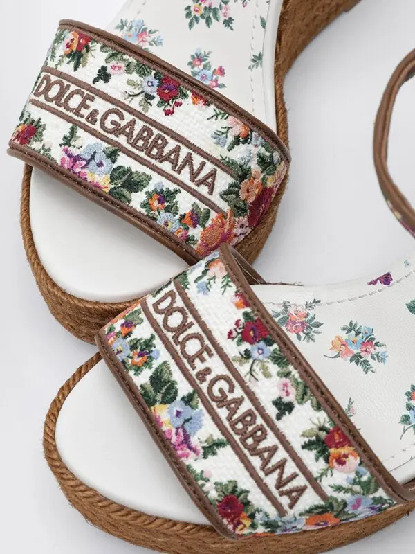 Dolce & Gabbana Nappa Wedge Sandals With Floral Embroidery