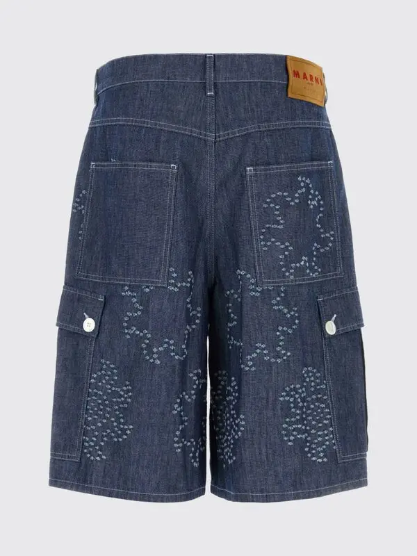Marni Printed Cotton Denim Cargo Shorts - Blue