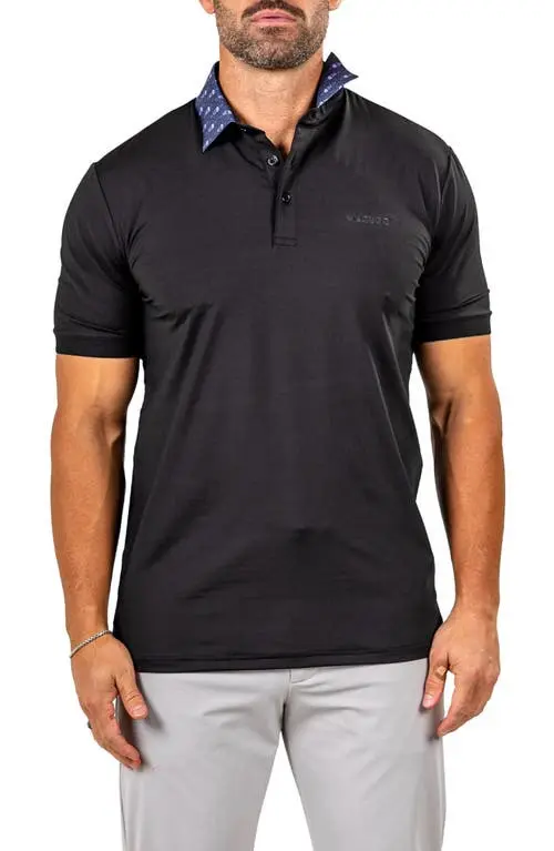 MACEOO Marthyr0021 Contrast Collar Golf Polo - Black