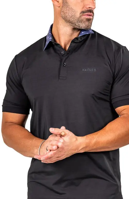 MACEOO Marthyr0021 Contrast Collar Golf Polo - Black