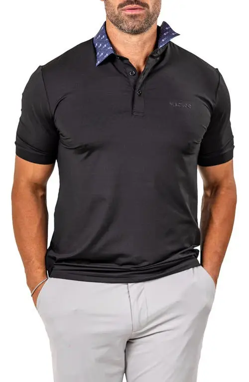 MACEOO Marthyr0021 Contrast Collar Golf Polo - Black