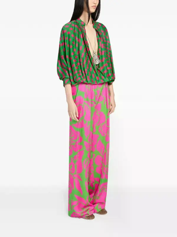 Dries Van Noten Belted Floral Print Trousers - Pink