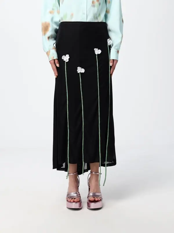 Moschino Jersey Midi Skirt With Applied Flowers - Black