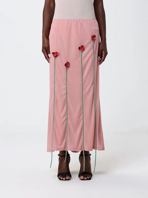 Moschino Jersey Midi Skirt With Applied Flowers - Pink