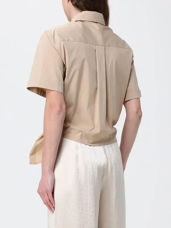 Liu Jo Cropped Cotton Shirt With Front Tie Detail - Beige