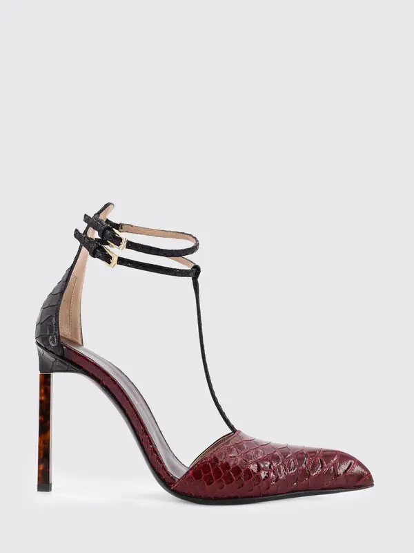 TOM FORD Crocodile Print Leather Pumps With Adjustable Ankle Strap - Red