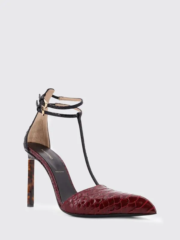 TOM FORD Crocodile Print Leather Pumps With Adjustable Ankle Strap - Red