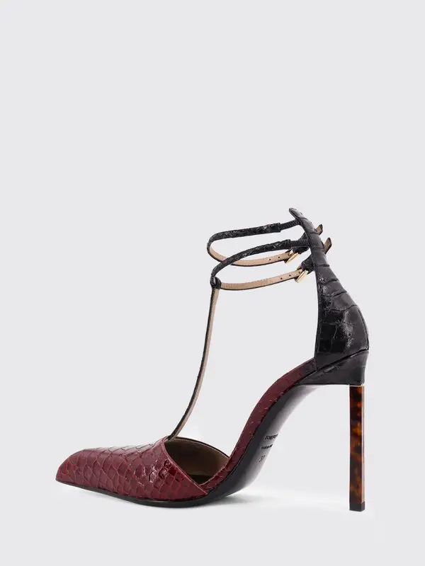 TOM FORD Crocodile Print Leather Pumps With Adjustable Ankle Strap - Red