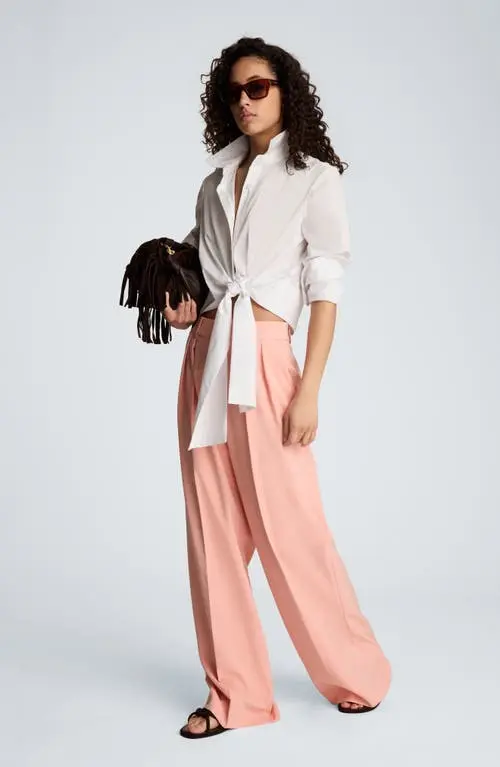 KENNETH COLE Double Pleat Wide Leg Trousers - Soft Peach