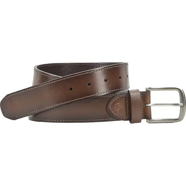 Johnston & Murphy Burnished Edge Leather Belt - Brown