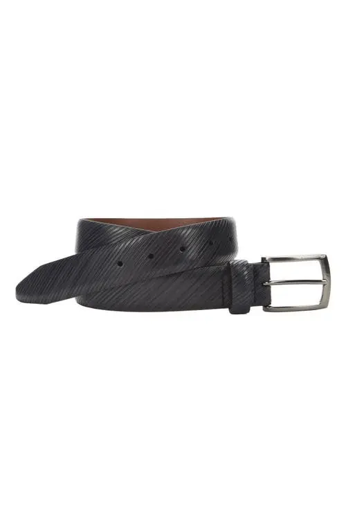 Johnston & Murphy Diagonal Etched Leather Belt - Ash
