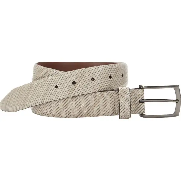 Johnston & Murphy Diagonal Embossed Leather Belt - Bone