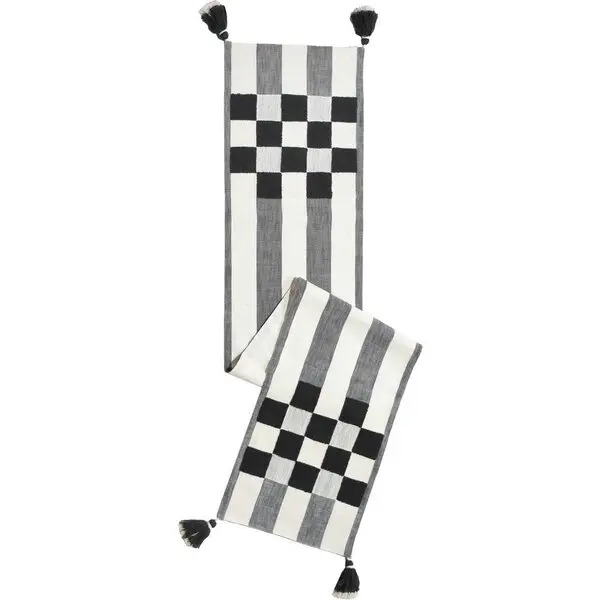 MACKENZIE-CHILDS Checks & Stripes Table Runner - Black
