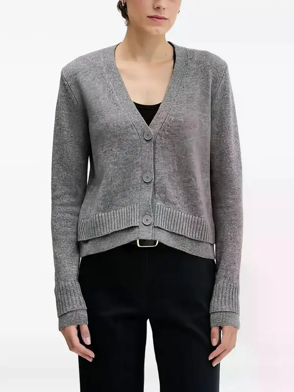 Sisley Button-down V-neck Cardigan - Grey