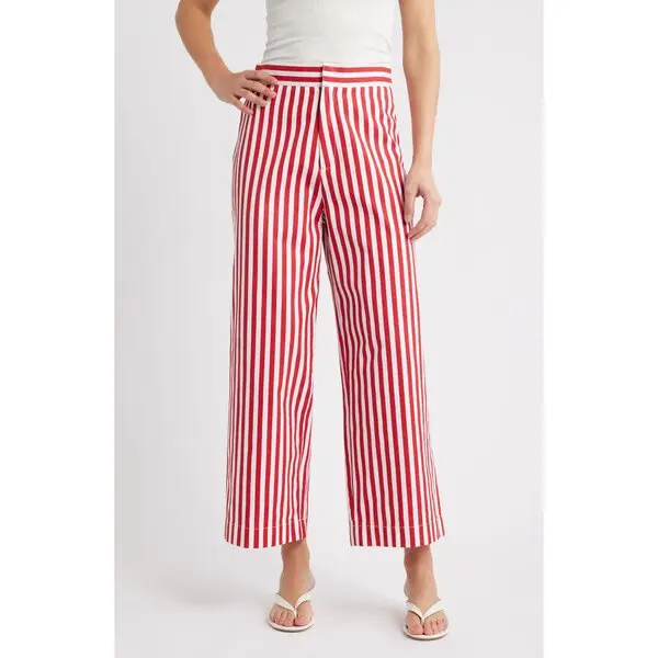 French Connection Keller Stripe Wide Leg Pants - 60-crimson Red
