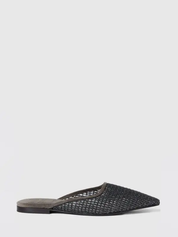 Brunello Cucinelli Embellished Mesh Flat Mules - Grey