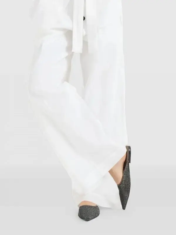 Brunello Cucinelli Embellished Mesh Flat Mules - Grey