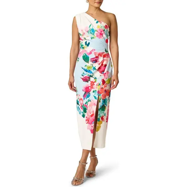 Adrianna Papell One-shoulder Floral Gown - Blue Multi