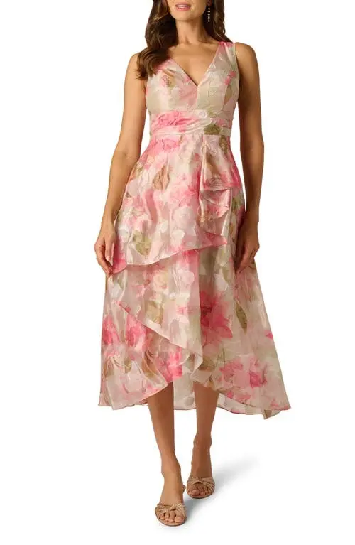 Adrianna Papell Floral Organza Gown - Sage Multi