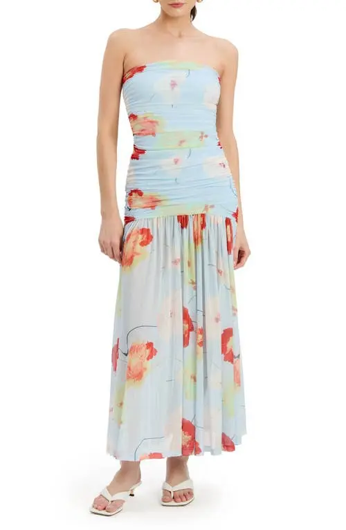 Bardot Solana Floral Strapless Mesh Maxi Dress - Baby Blue Floral