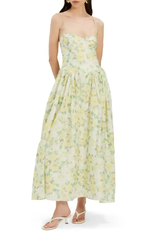 Bardot Estie Printed Lace Back Maxi Dress - Yellow Floral