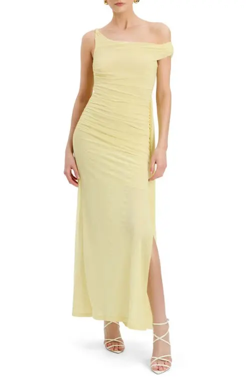 Bardot Layana Ruched Asymmetric Gown - Canary Yellow
