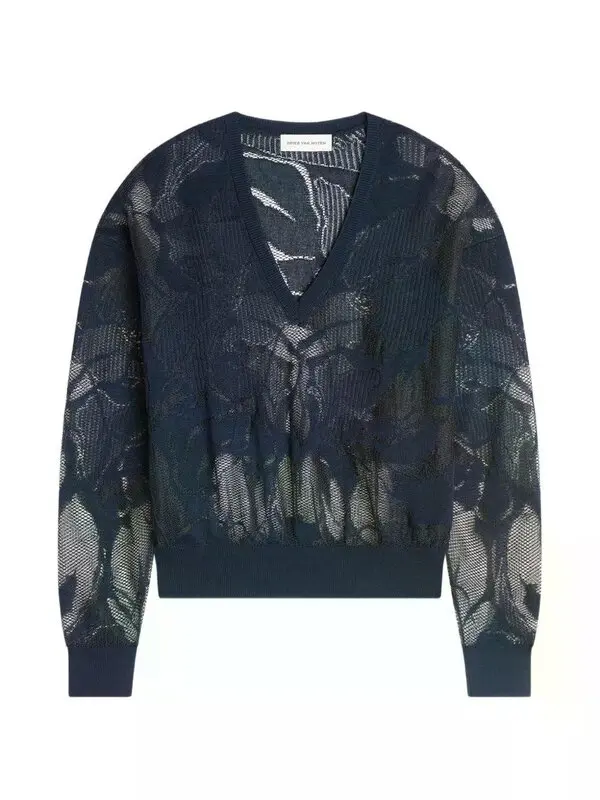 Dries Van Noten Lace V-neck Sweater - Blue