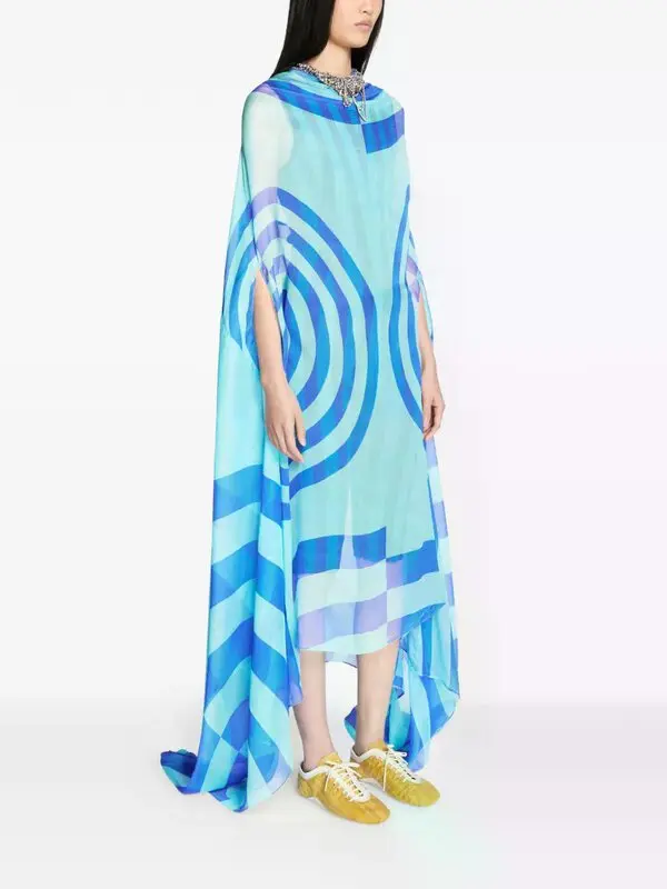 Dries Van Noten Patterned Cape Dress - Blue