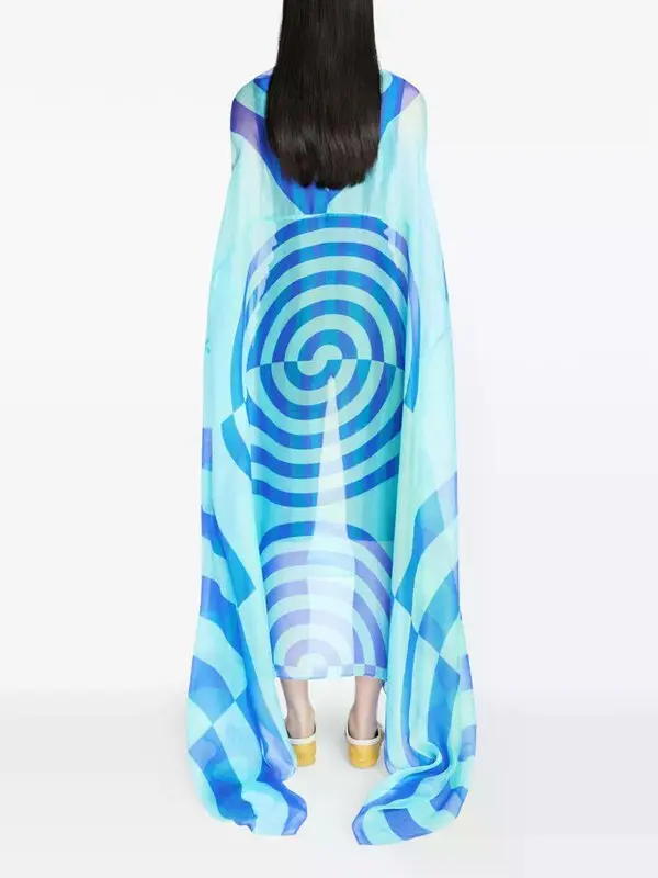 Dries Van Noten Patterned Cape Dress - Blue