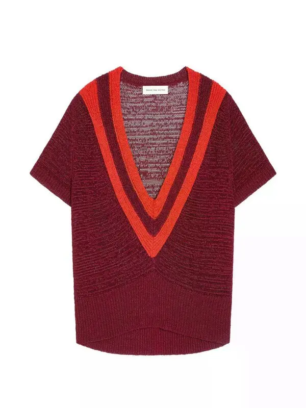 Dries Van Noten Short Sleeve V-neck Top - Red