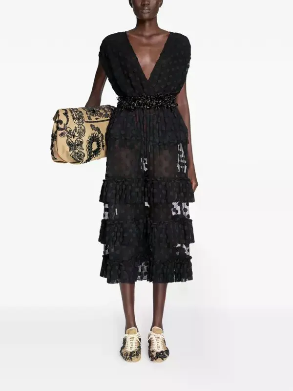 Dries Van Noten Ruffled Mesh Dress - Black