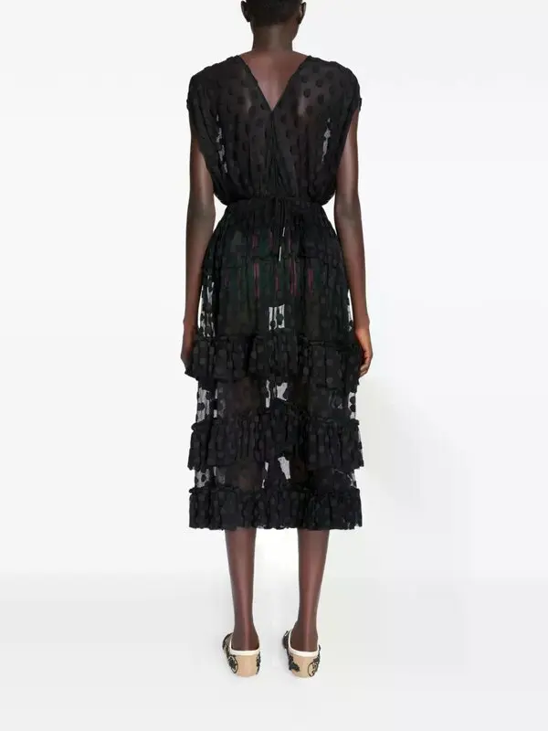 Dries Van Noten Ruffled Mesh Dress - Black