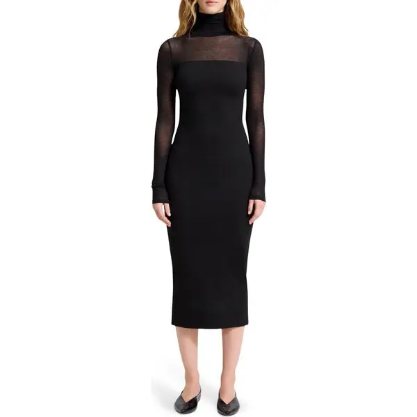 MARCELLA Marina Turtleneck Body-con Midi Dress - Black