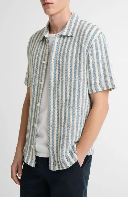 Vince Beach Stripe Cotton-blend Button-front Shirt - Uniform Blue Combo