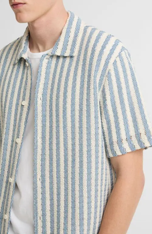Vince Beach Stripe Cotton-blend Button-front Shirt - Uniform Blue Combo