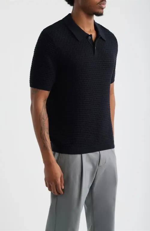 OPEN EDIT Texture Knit Polo Top - Black