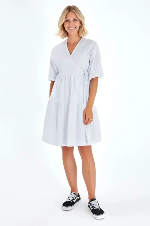 ACCOUCHEE Waterfall Tie Waist A-line Maternity/nursing Wrap Dress - White
