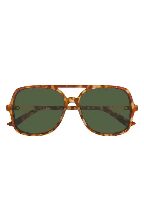 Chloé 57mm Navigator Sunglasses - Shiny Havana Red Spot Beige
