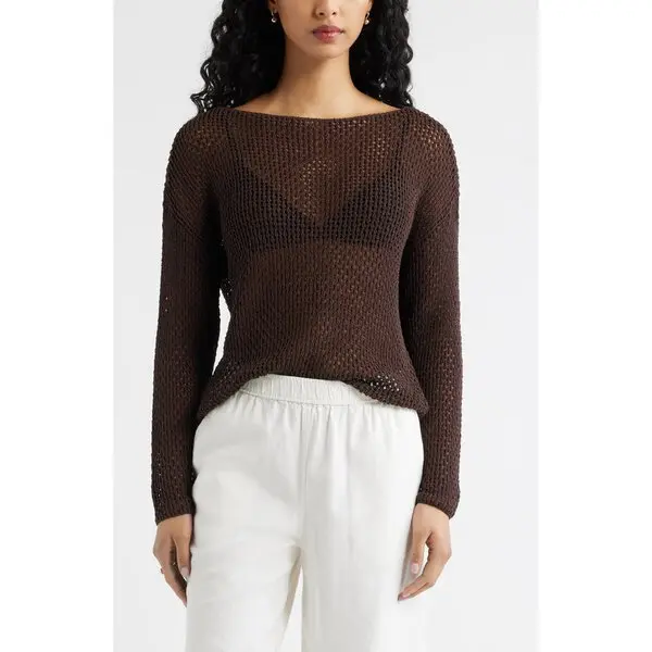 OPEN EDIT Open Stitch Sweater - Brown Seal
