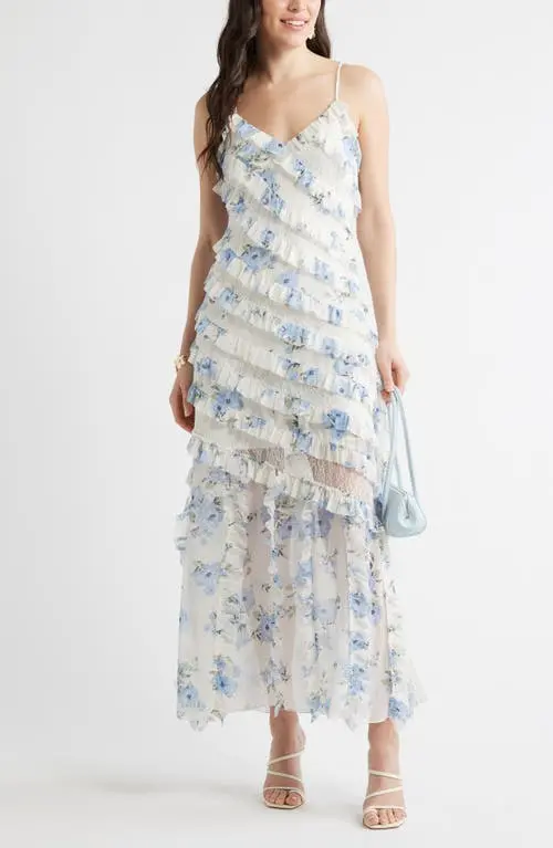 Chelsea28 Ruffle & Lace Sleeveless Maxi Dress - Blue Floral