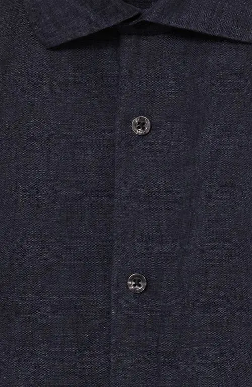 REISS Holiday Short Sleeve Linen Button-up Shirt - Navy