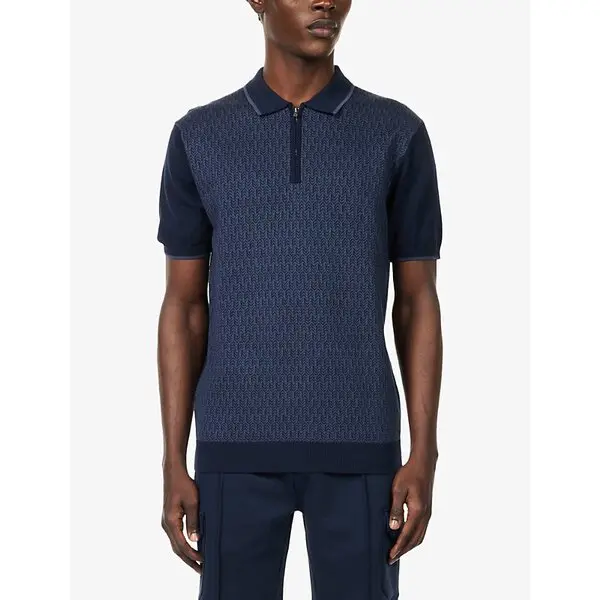 ARNE Herringbone Zip-up Cotton-knit Polo Top