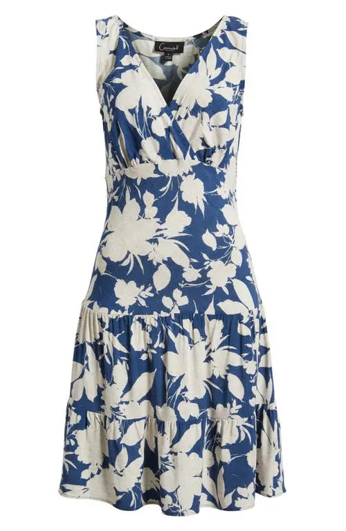 CONNECTED APPAREL Print Wrap Front Flare Dress - Demin
