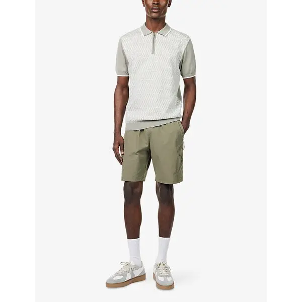 ARNE Herringbone Zip-up Cotton-knit Polo Top