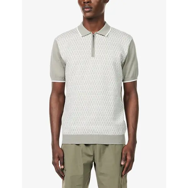 ARNE Herringbone Zip-up Cotton-knit Polo Top