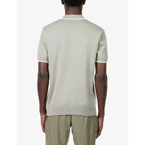 ARNE Herringbone Zip-up Cotton-knit Polo Top