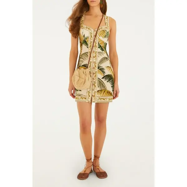 Farm Rio Trancoso Button-front Linen Minidress - Trancoso Sand