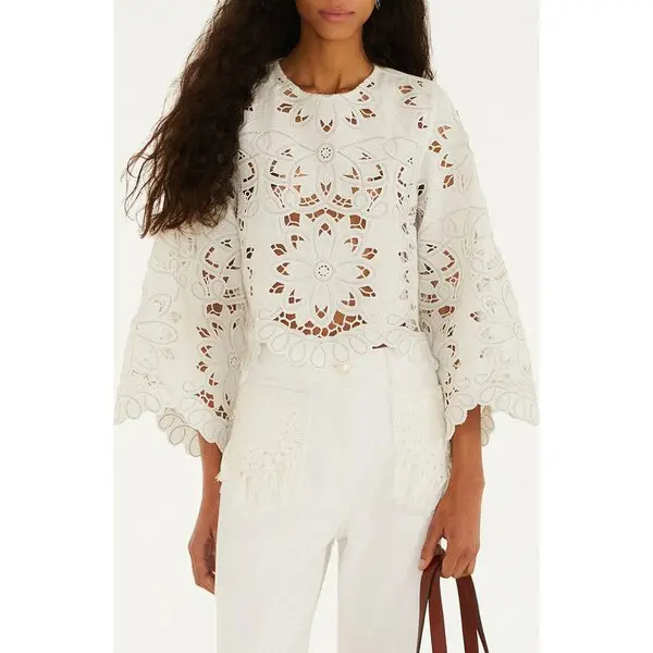 Farm Rio Flowers Richelieu Blouse - Off-white